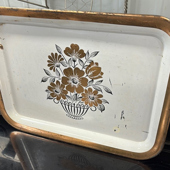 Accents | Vintage Copper Metal Serving Tray Featuring A Floral Design ...